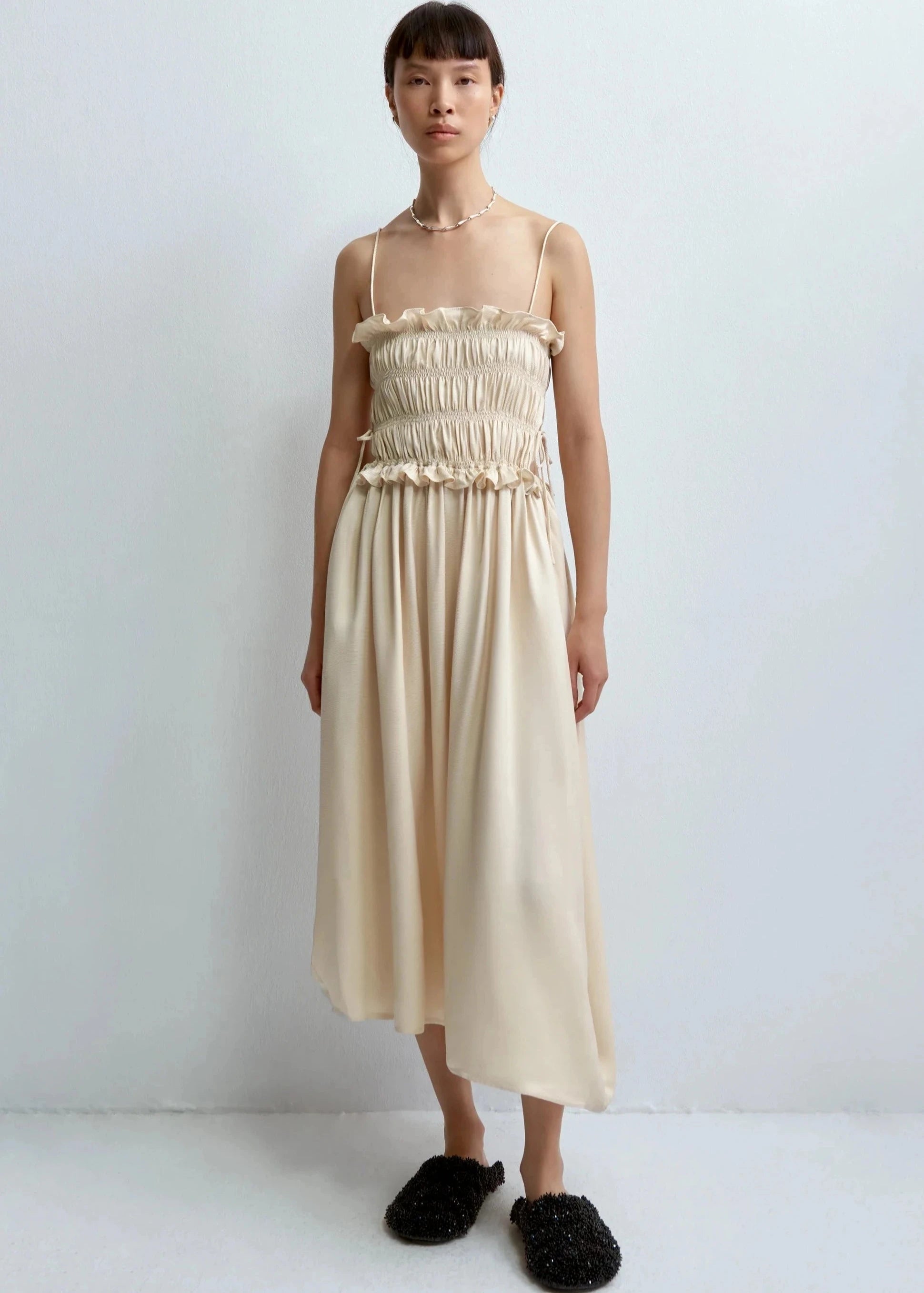 Viscose Gathered Dress // Shell – Seven Sisters